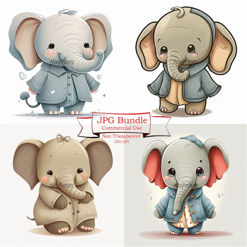 Baby Elephant Clipartcute Elephant With Coatbaby Animals - Etsy
