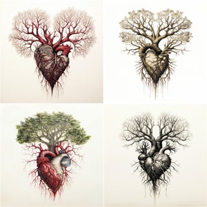 Tall Tree Clipart, Human Heart Roots Clipart, Wall Art for Dorm, Wall ...