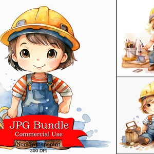 Cute Builder Clipart, Construction Boy ,watercolor Clipart, Design for ...