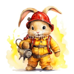 Rabbit Clipart, Firefighter Clipart, Wearing a Firefighter's Outfit ...