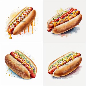 Hot Dog Clipart:delicious Watercolor Food Clipart With Non-transparent ...