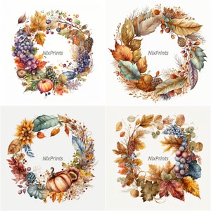 Thanksgiving Autumn Wreath Clipart: Decorative Fall-themed Clipart for ...
