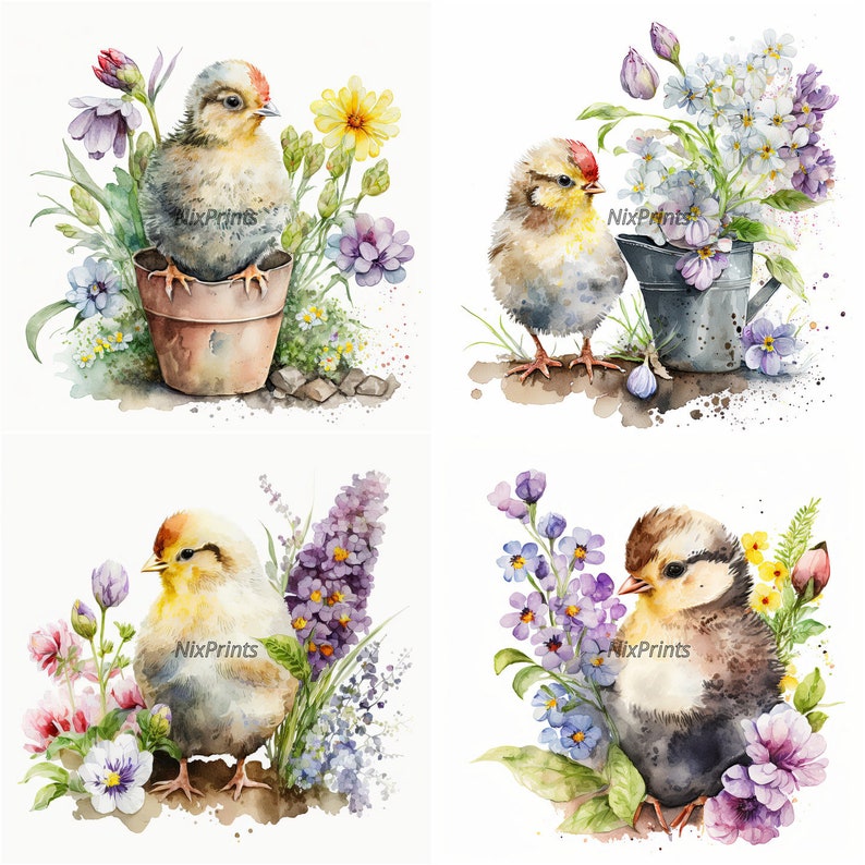 Baby Rooster Chick Clipart Set Spring Flowers and Gardening - Etsy
