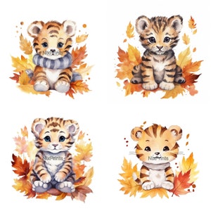 Cute Tiger Fall Foliage Watercolor Clipart, Wall Art for Outdoor ...