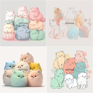 Cat Clipart, Digital Art: 10 Squishy Soft Kittens With Neon Pastel Fur ...