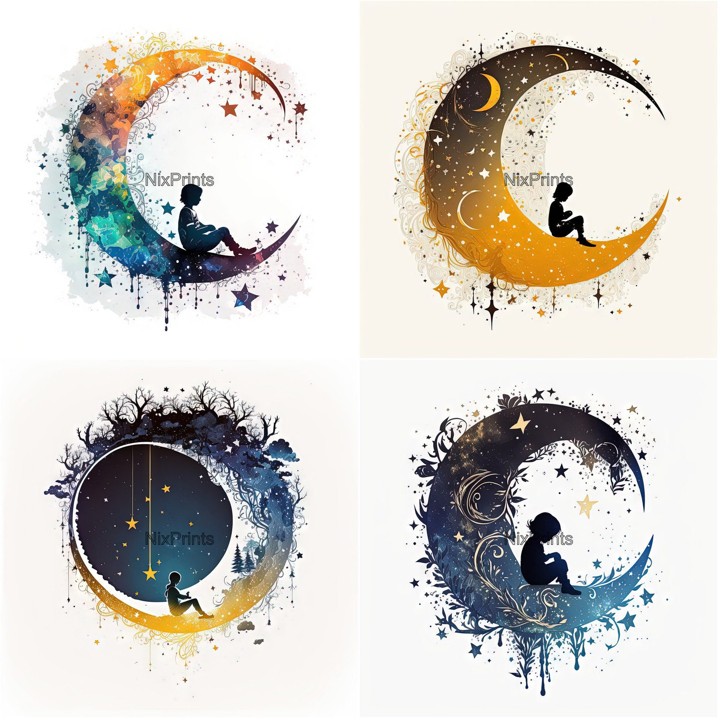 Celestial-inspired Logo Featuring a Child Sitting on a Half - Etsy