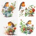 Robin Bird Clipart, Spring Flowers Gardening Theme, Digital Downloads ...