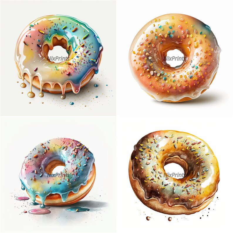 Donut Clipart: Watercolor Doughnut Clipart With Sweet Icing, Non ...