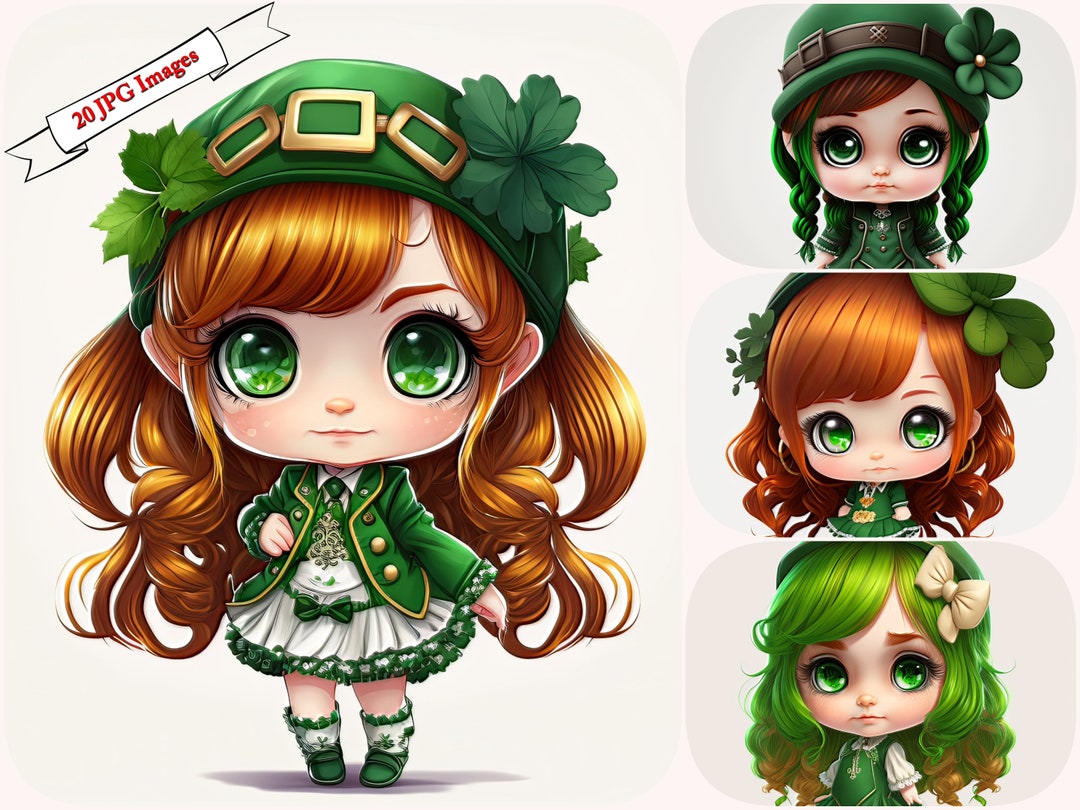 Cute St Patricks Day Girl Graphics Clipart Bundle , Green Irish Girl ...