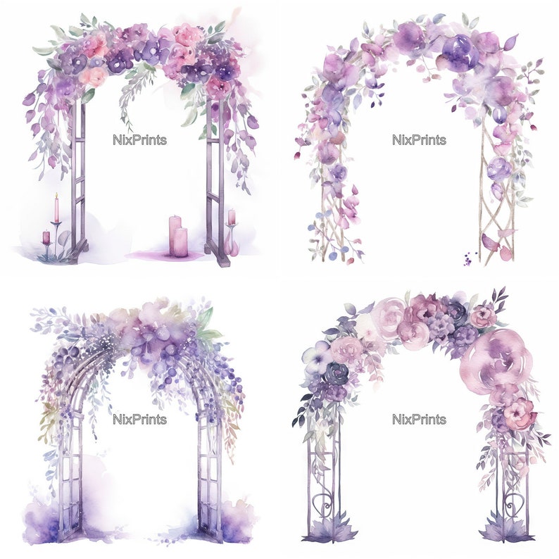 Arch Clipart, Watercolor Wedding Light Purple Arch on White Background ...