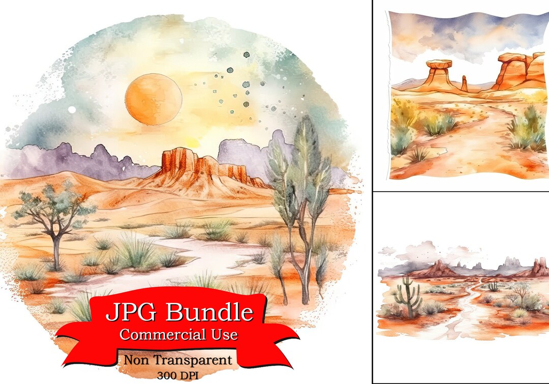 Watercolor Desert Landscape Clipart, Art for Wall Hanging, Print for ...