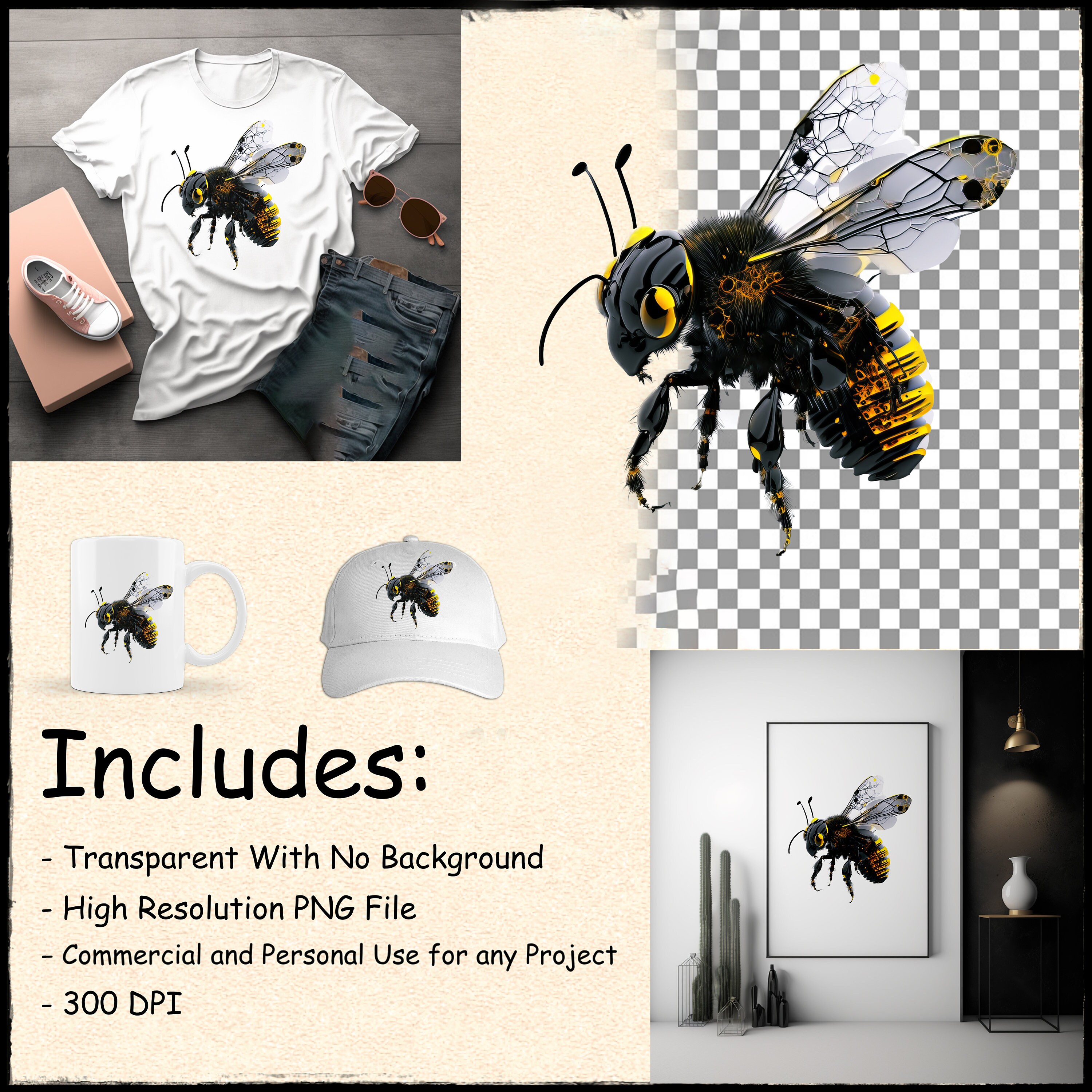 Radiant 9 Bee Clipart Bundle in PNG Format With Transparent - Etsy