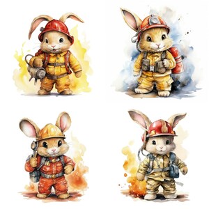 Rabbit Clipart, Firefighter Clipart, Wearing a Firefighter's Outfit ...