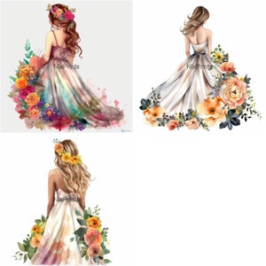 Watercolor Woman's Clipart,full Body Back View Variant Woman Digital ...