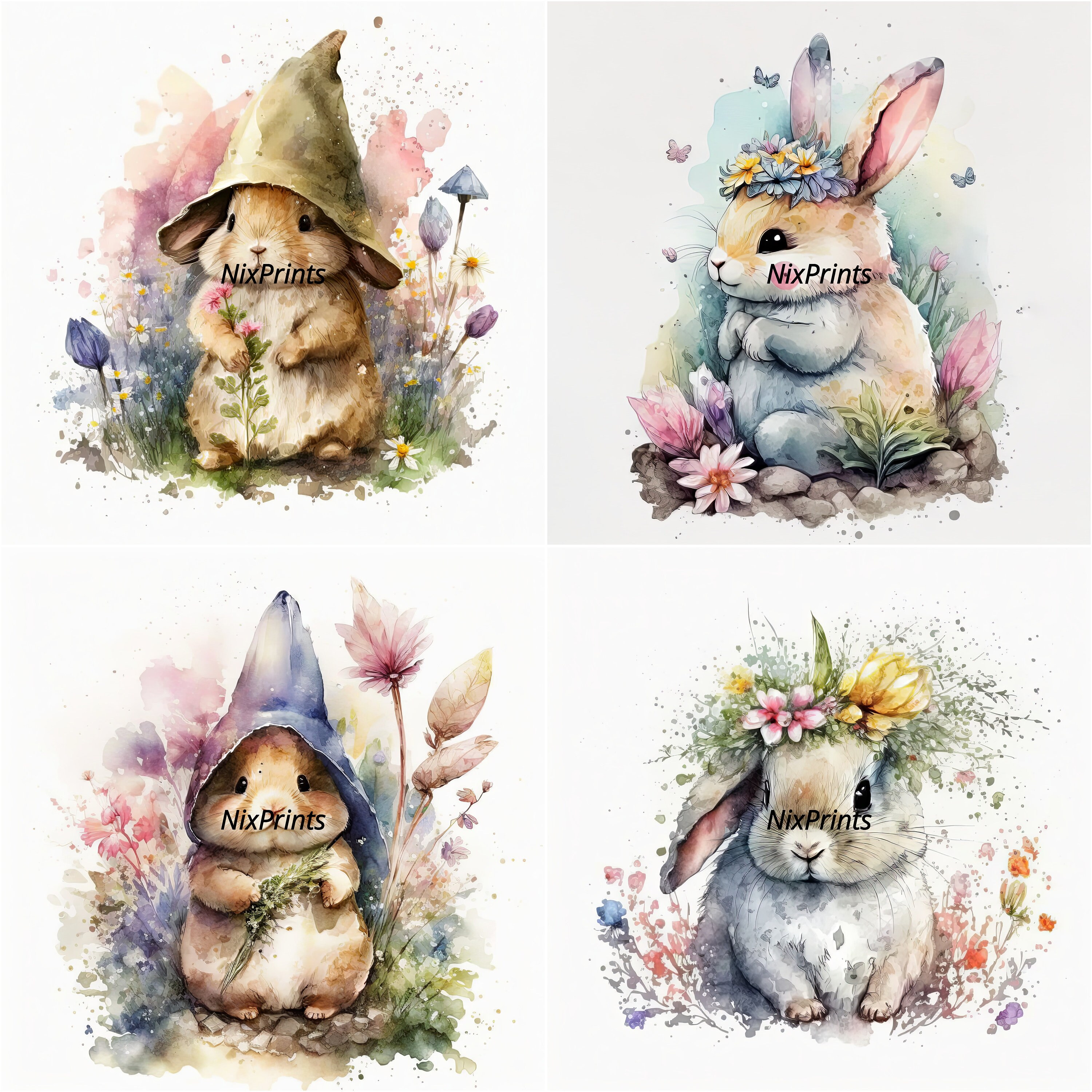Clipart Bundle Cute Bunny, Watercolor , Clip Art Images Bundle, JPG ...