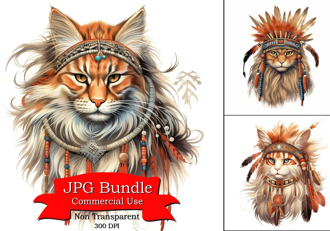 Native American Orange Cat Clipart, Digital Paper Crafting, Digital ...
