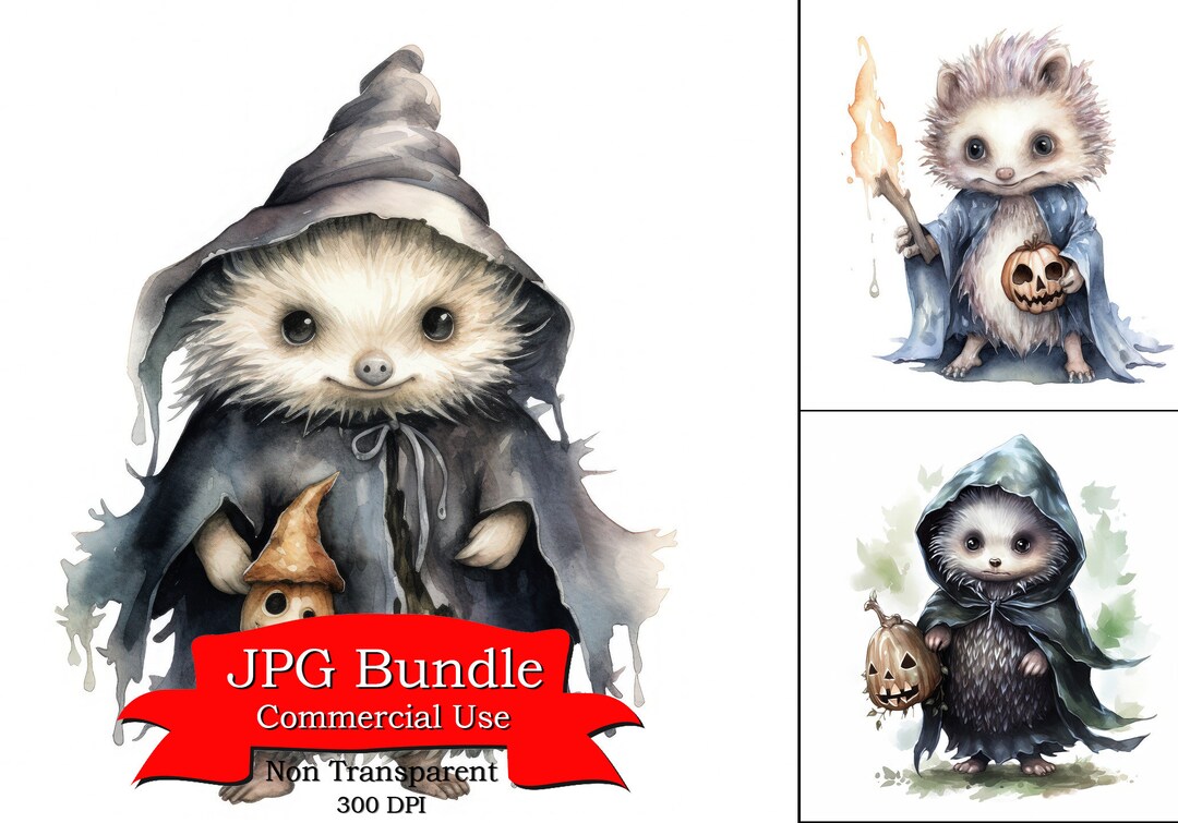 Cute Hedgehog Clipart, Spooky Halloween Costume, Ghost, Witch, and ...