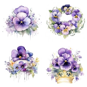 Viola Flower Crown Clipart, Whimsical Watercolor,digital Paper Crafting ...