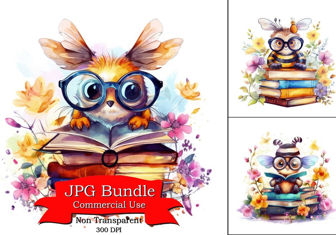 Cute Bee Clipart, Cartoon Bee Clipart, Glasses Clipart, Digital Sticker ...