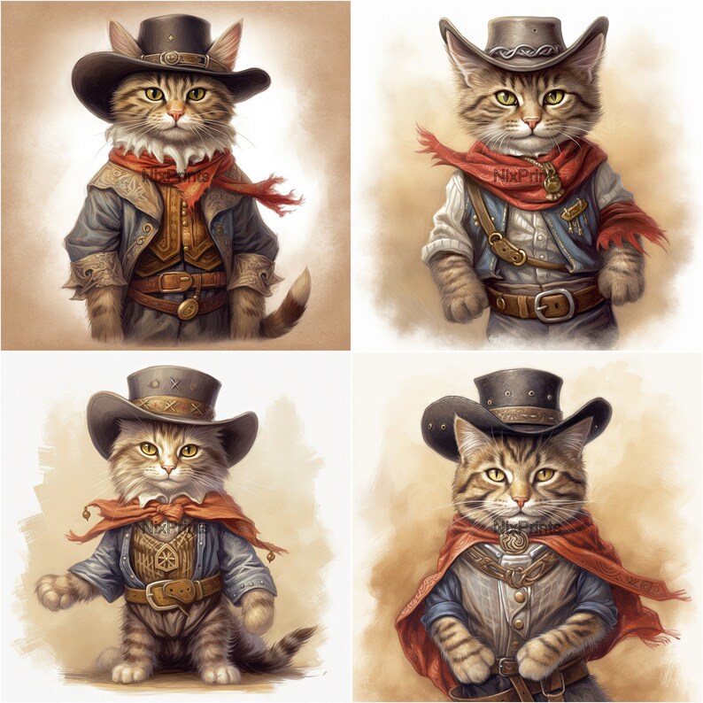 Cowboy Cat Clipart A Feline Frontier Tale in Art Digital - Etsy