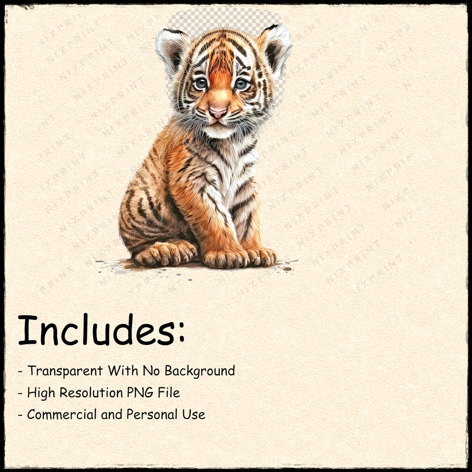 Tiger Watercolor Clipart , Cute Baby Tiger Digital Clipart, PNG File ...