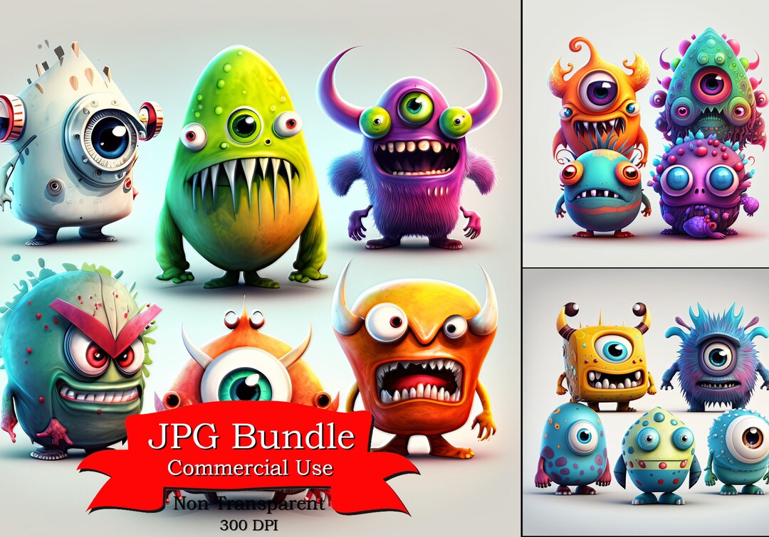 Set of Fantasy Monsters, Cute Clipart, Digital Download, Non ...