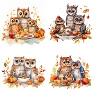 Owl Clipart, Owls Family Clipart, Thanksgiving Clipart, Family Dinner ...
