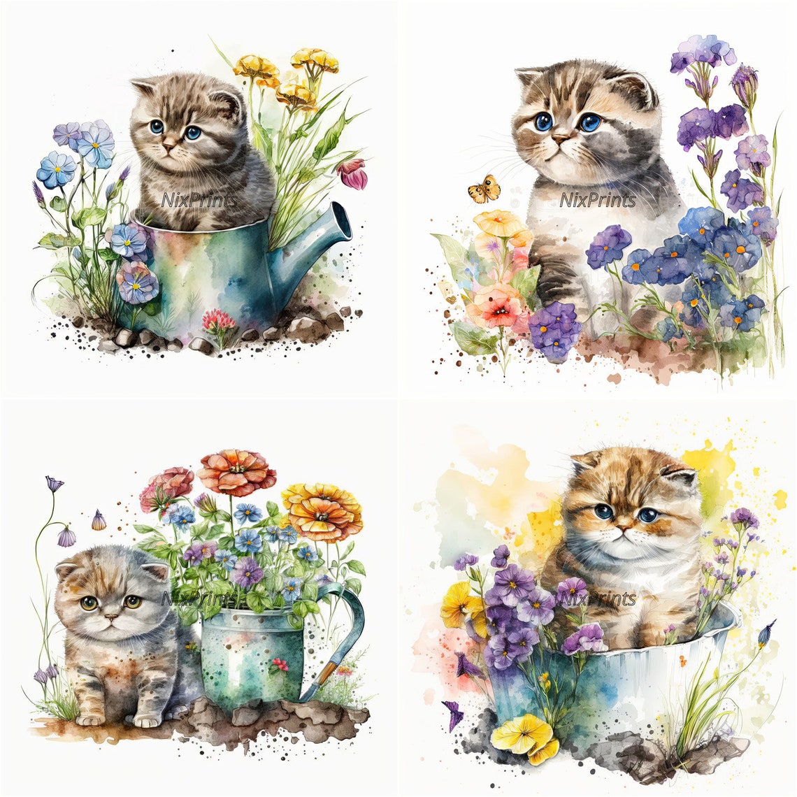 Scottish Fold Cat Spring Flowers Clipart Digital Image - Etsy