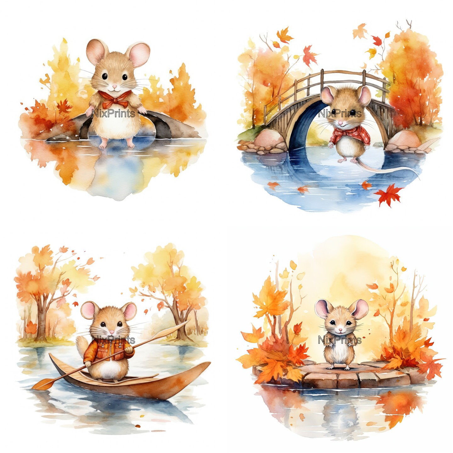 Mouse Autumn River Crossing Clipart, Art for Classroom, Jpg Clipart ...