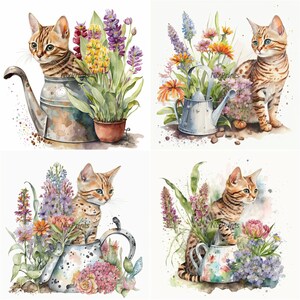 Bengal Kitten Clipart, Spring Flowers, JPG Format, Floral Cat ...