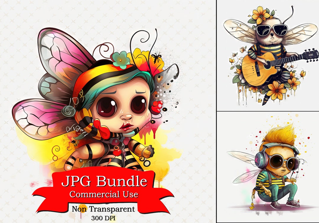 Bee Punk Clipart, Guitar-wielding Bee for Music and Nature Enthusiasts ...