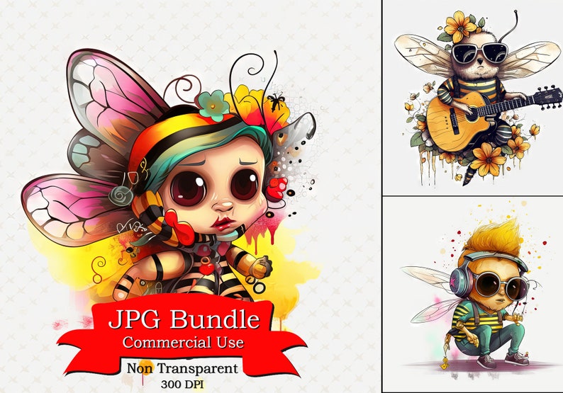 Bee Punk Clipart Guitar-wielding Bee for Music and Nature - Etsy