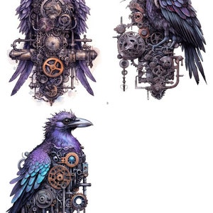 Watercolor Steampunk Raven Clipart, Wall Art for Outdoors, Picture for ...