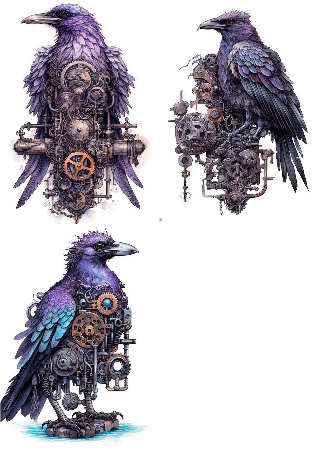 Watercolor Steampunk Raven Clipart, Wall Art for Outdoors, Picture for ...