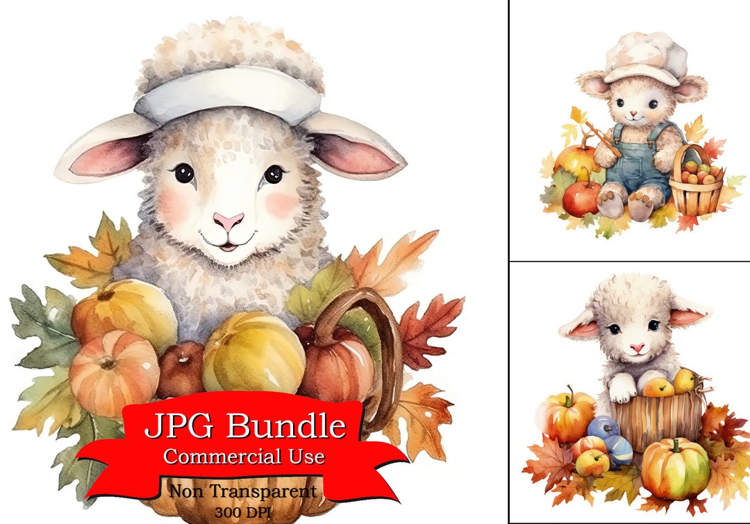 Cute Sheep Harvest Food Watercolor Clipart, Art for the Wall, Picture ...