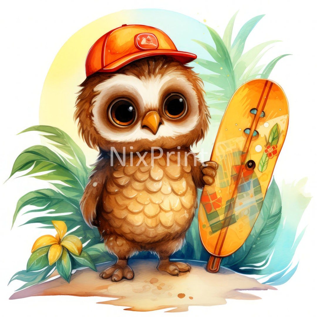 Owl Clipart, Surfing Clipart, Lifeguard Clipart, Holding a Surfboard ...