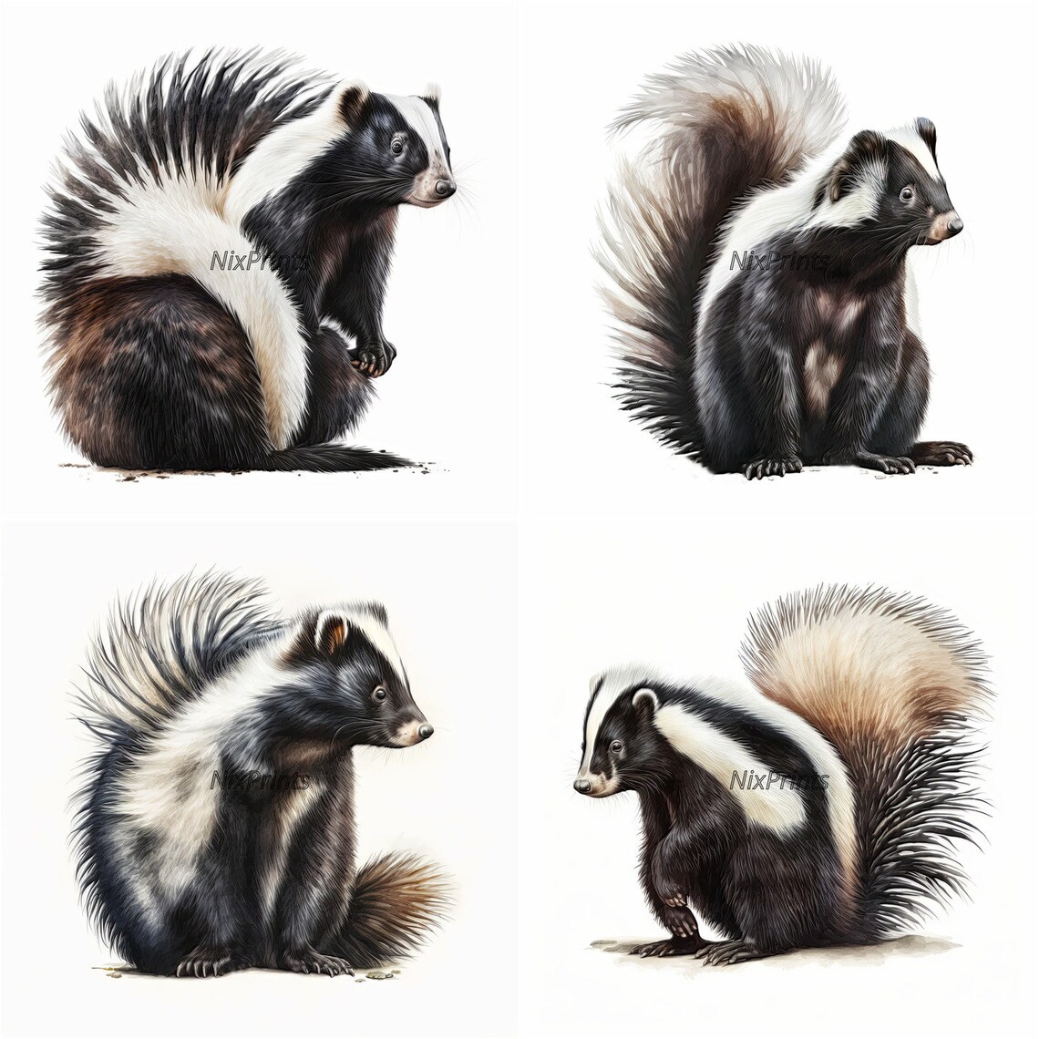 Skunk Watercolor Clipart Cute Forest Animal Art Digital - Etsy