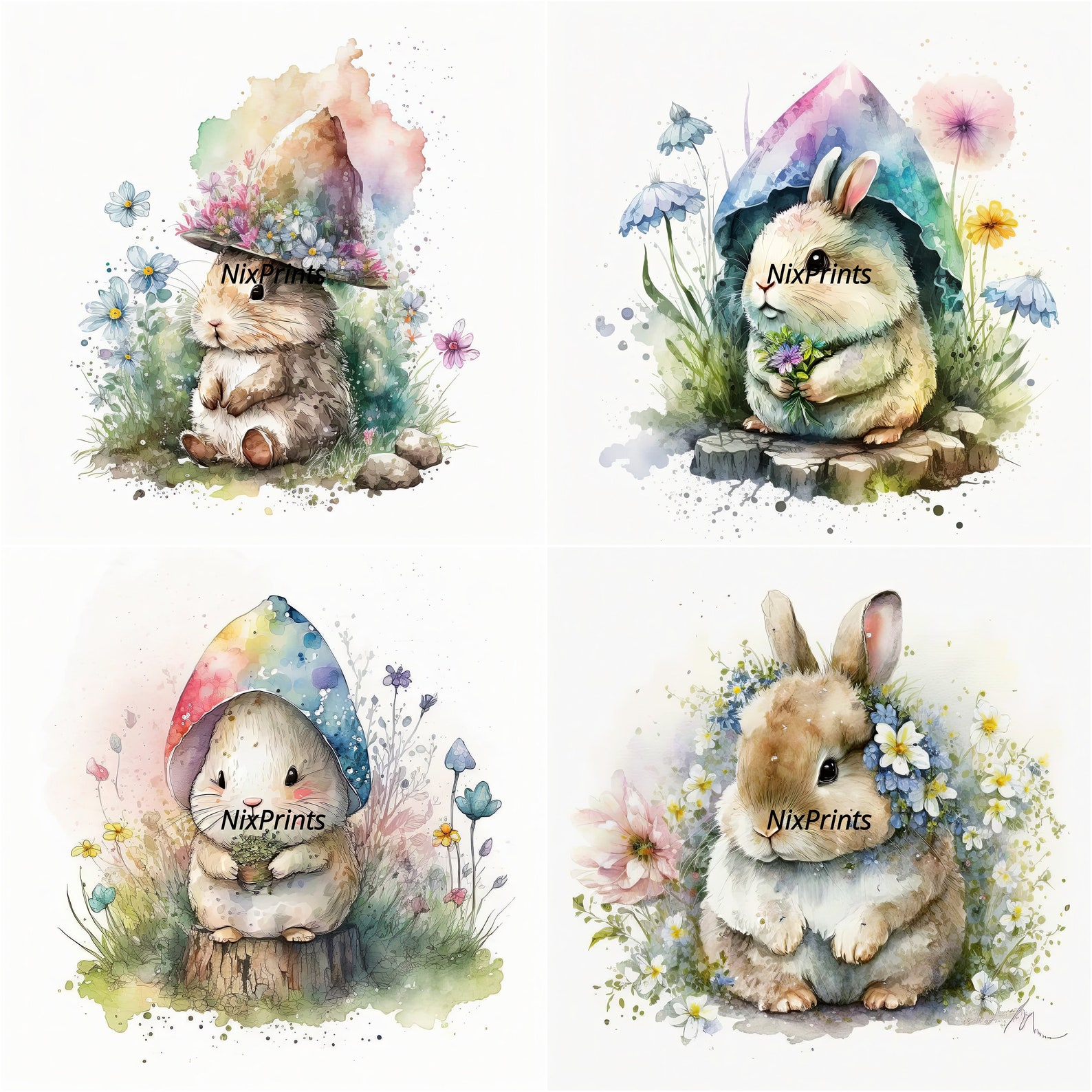 Clipart Bundle Cute Bunny Watercolor Clip Art Images - Etsy