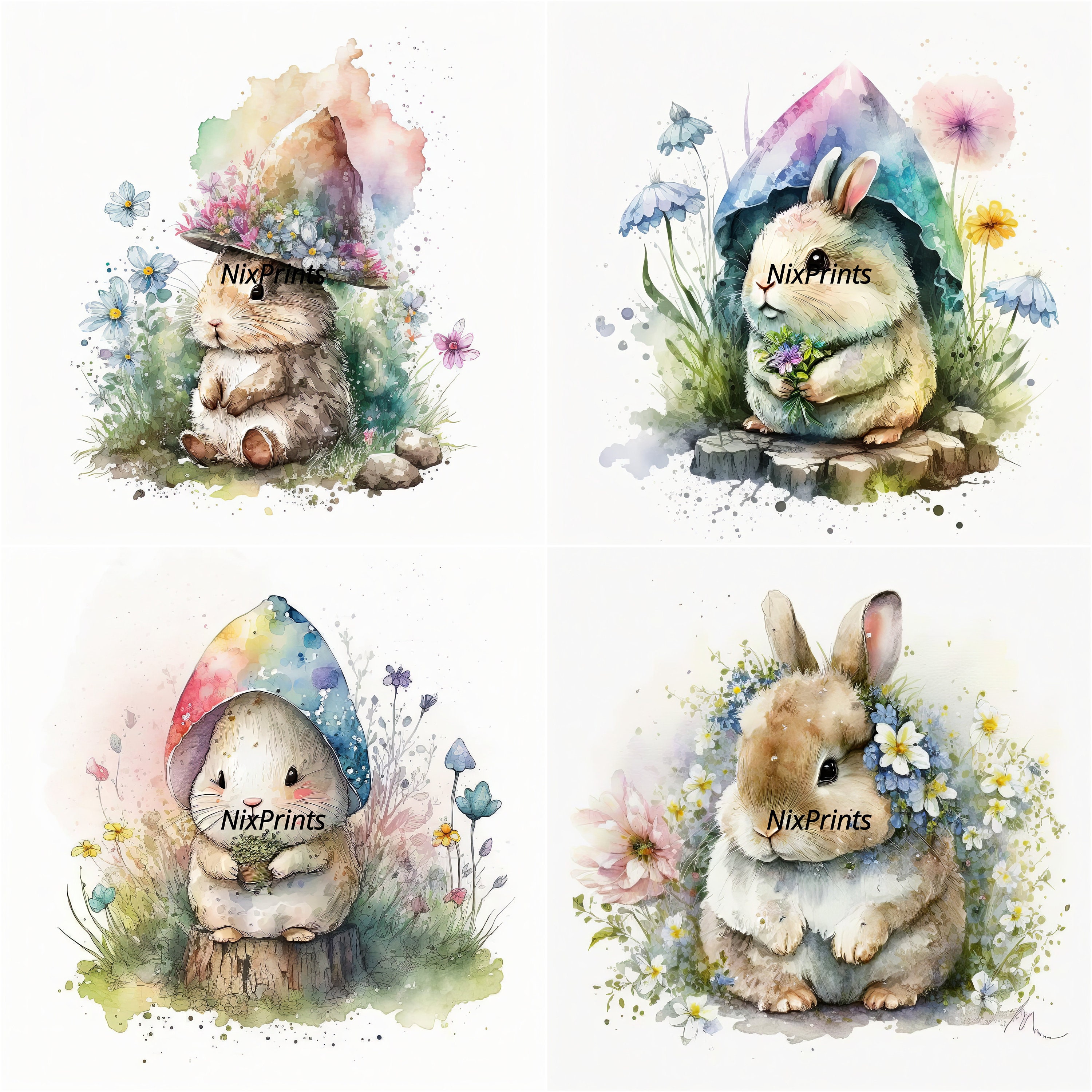 Clipart Bundle Cute Bunny Watercolor Clip Art Images - Etsy