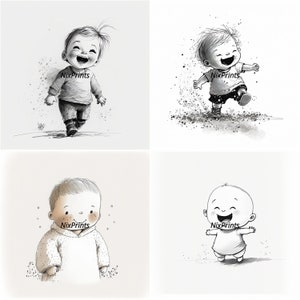 Digital Watercolor Clipart of Happy Little Cartoon Kid for Crafting and ...