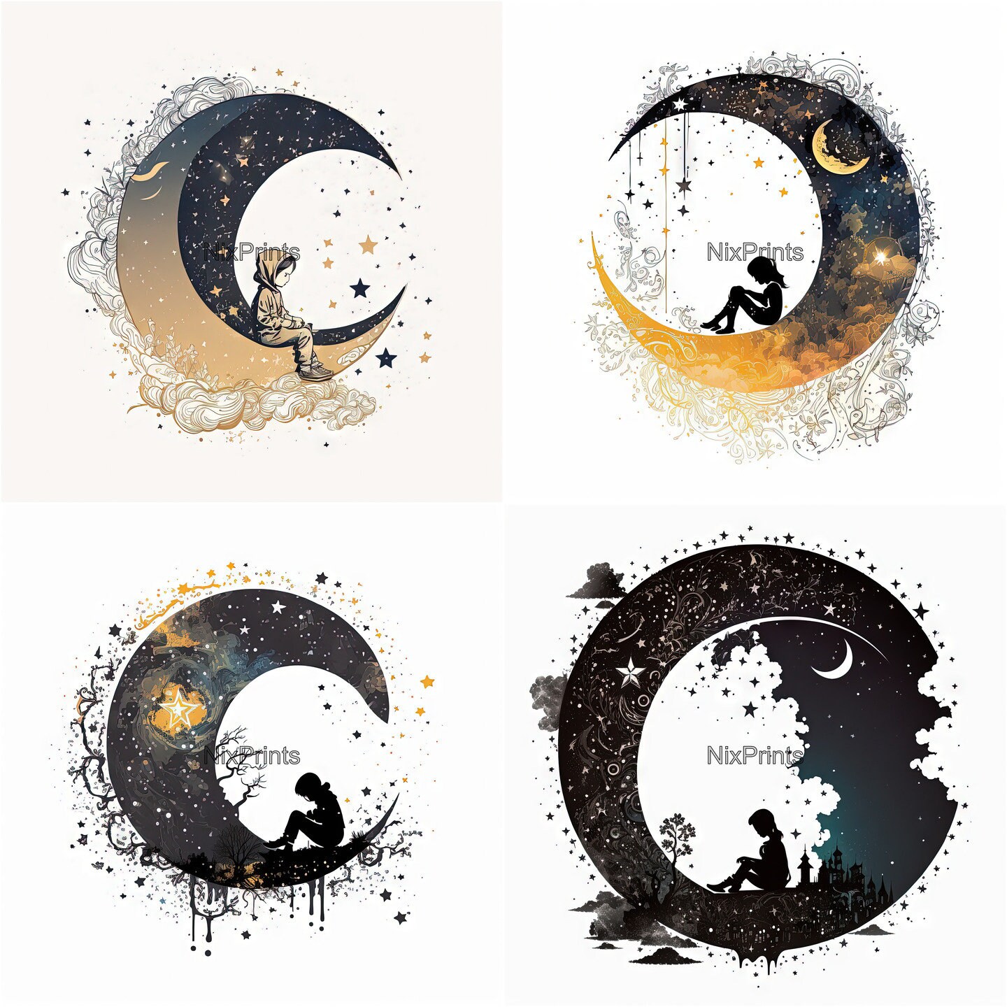 Celestial-inspired Logo Featuring a Child Sitting on a Half - Etsy