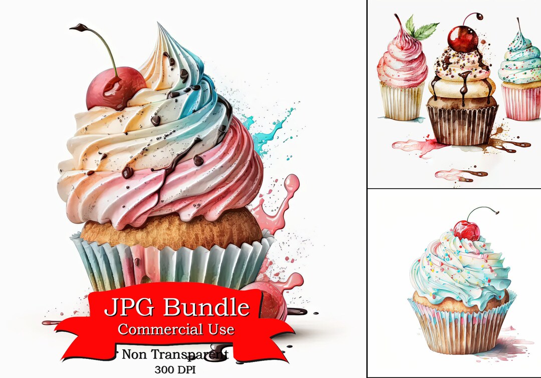 Delectable Cupcake Clipart: Watercolor Frosted Dessert Clipart for ...
