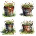 Rusted Bucket With Wildflowers Digital Clipart in JPG Format Digital ...