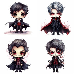 Cute Chibi Boy Vampire Clipart, Halloween Designs,watercolor Style ...
