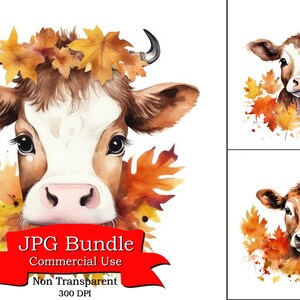 Cute Cow Fall Foliage Fall Season Watercolor Clipart, Wall Art for ...