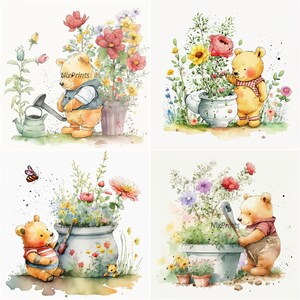 Pooh Clipart Spring Flowers and Gardening Theme Digital Image Downloads ...
