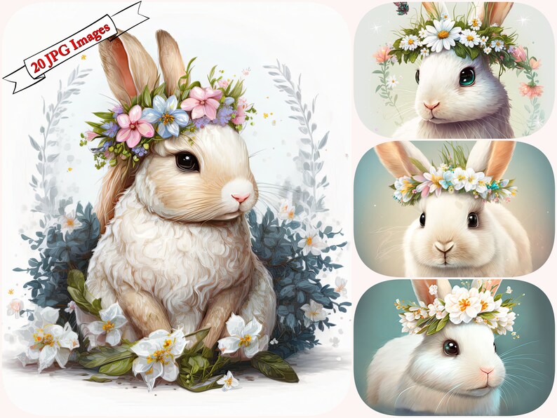Whimsical Spring Bunnies and Floral Clipart for Nursery Art - Etsy