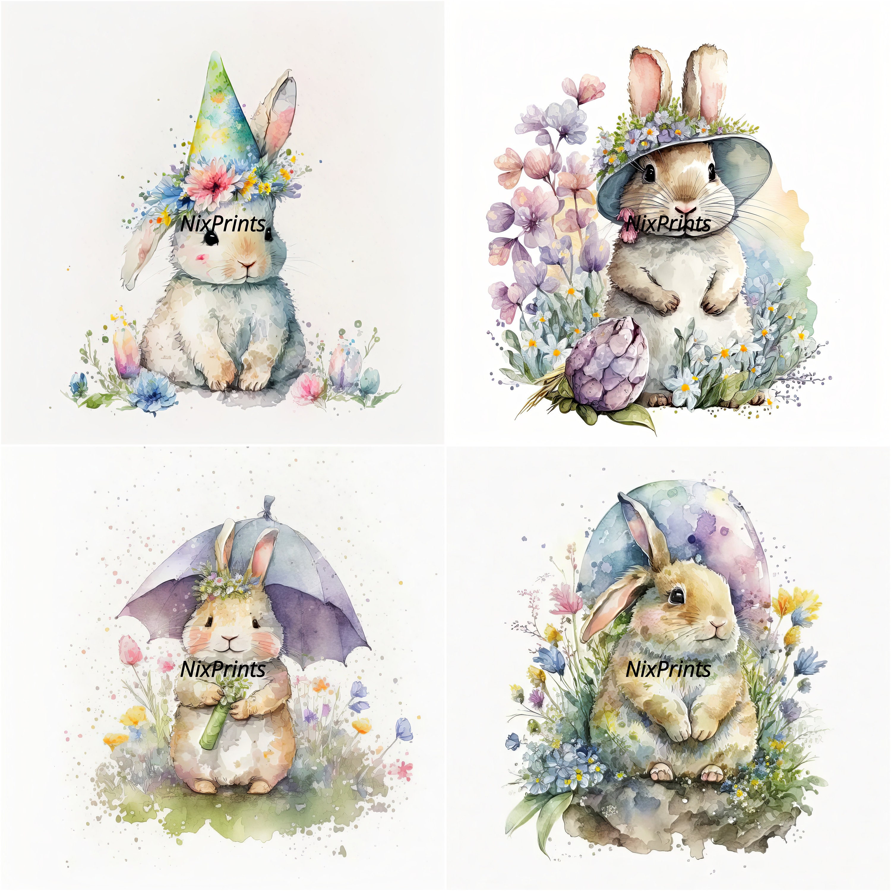 Clipart Bundle Cute Bunny Watercolor Clip Art Images - Etsy