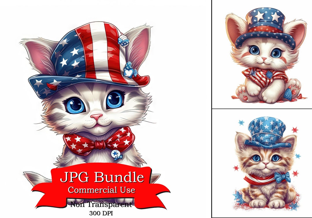 Adorable Patriot Baby Cat Clipart, 4th of July Theme, Digital Paper ...