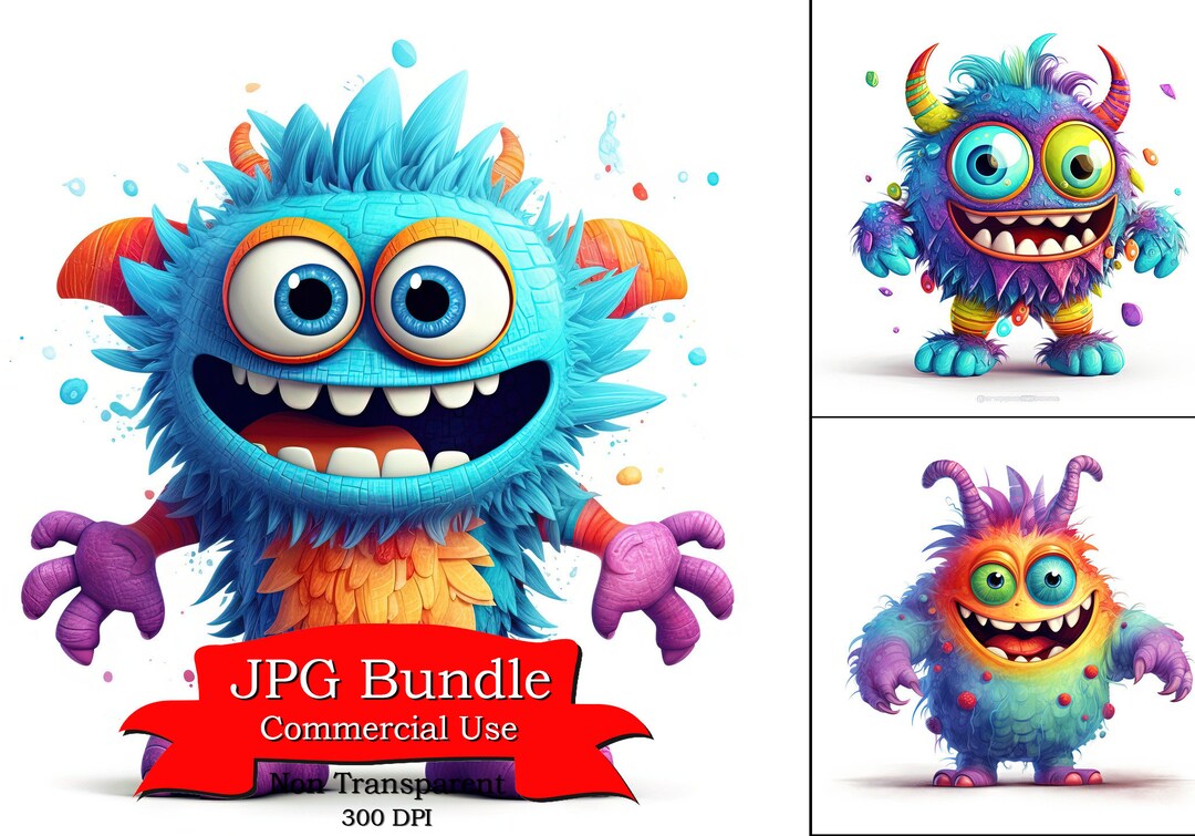 Vibrant Digital Clipart of a Cute and Playful Monster, Digital Paper ...